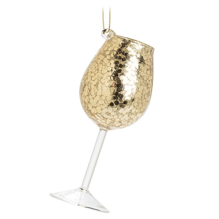 Abbott Gold Glitter Wine Glass Ornament | JSL Hardware